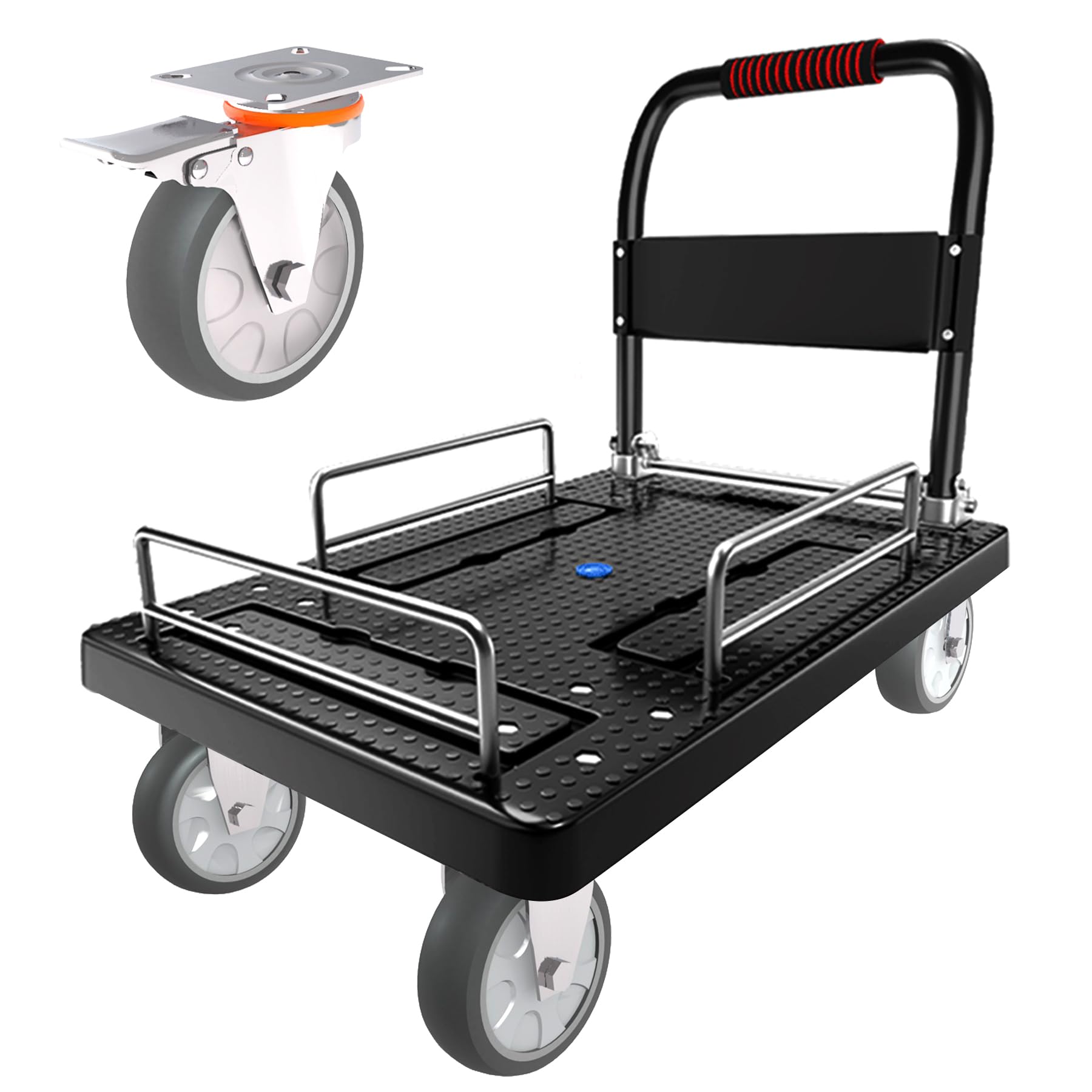 Adjustable Handle Trolley Portable Foldable Flatbed Cart With 440lbs ...