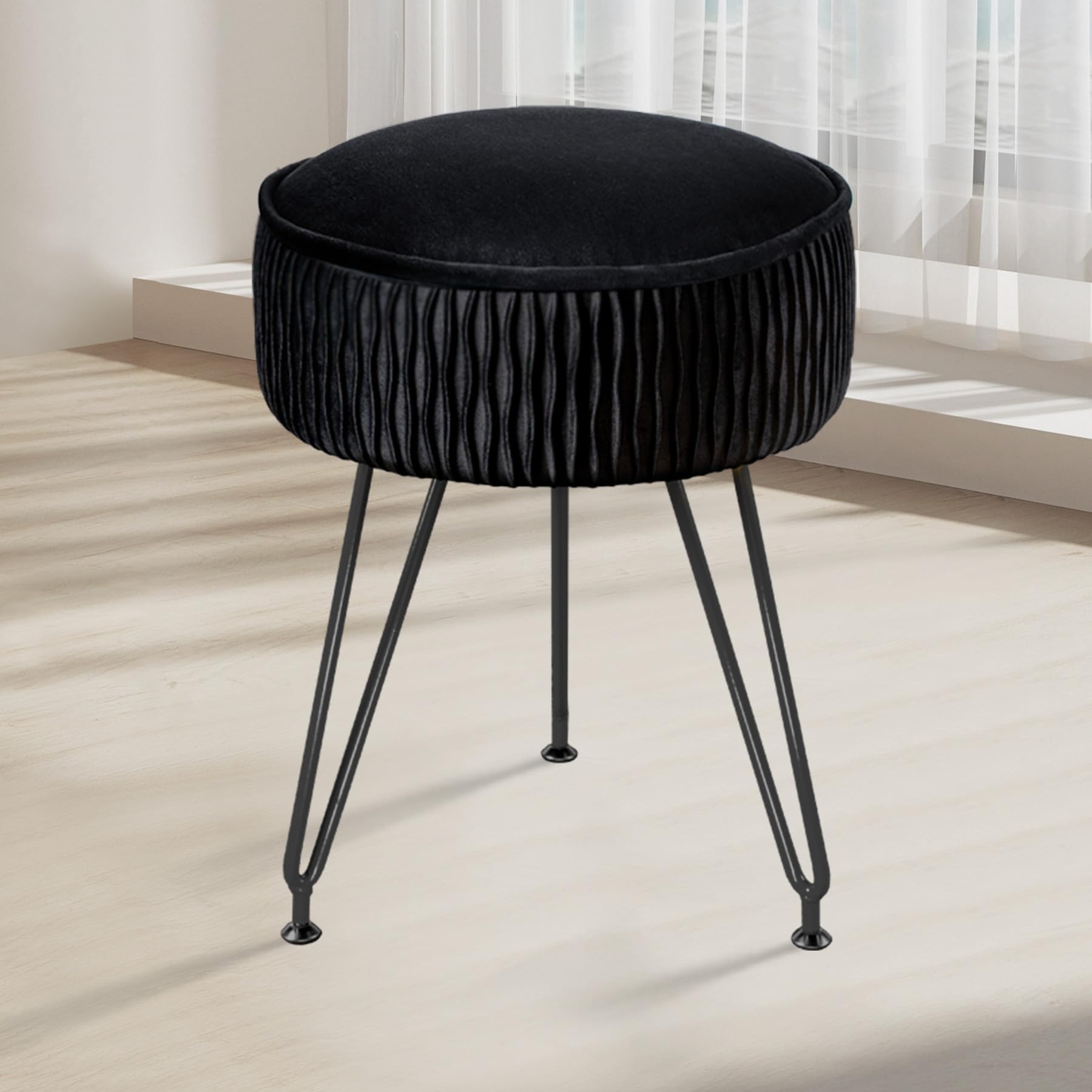 Amazon.com: Furniliving Faux Leather Makeup Vanity Stool, Mid-Century ...