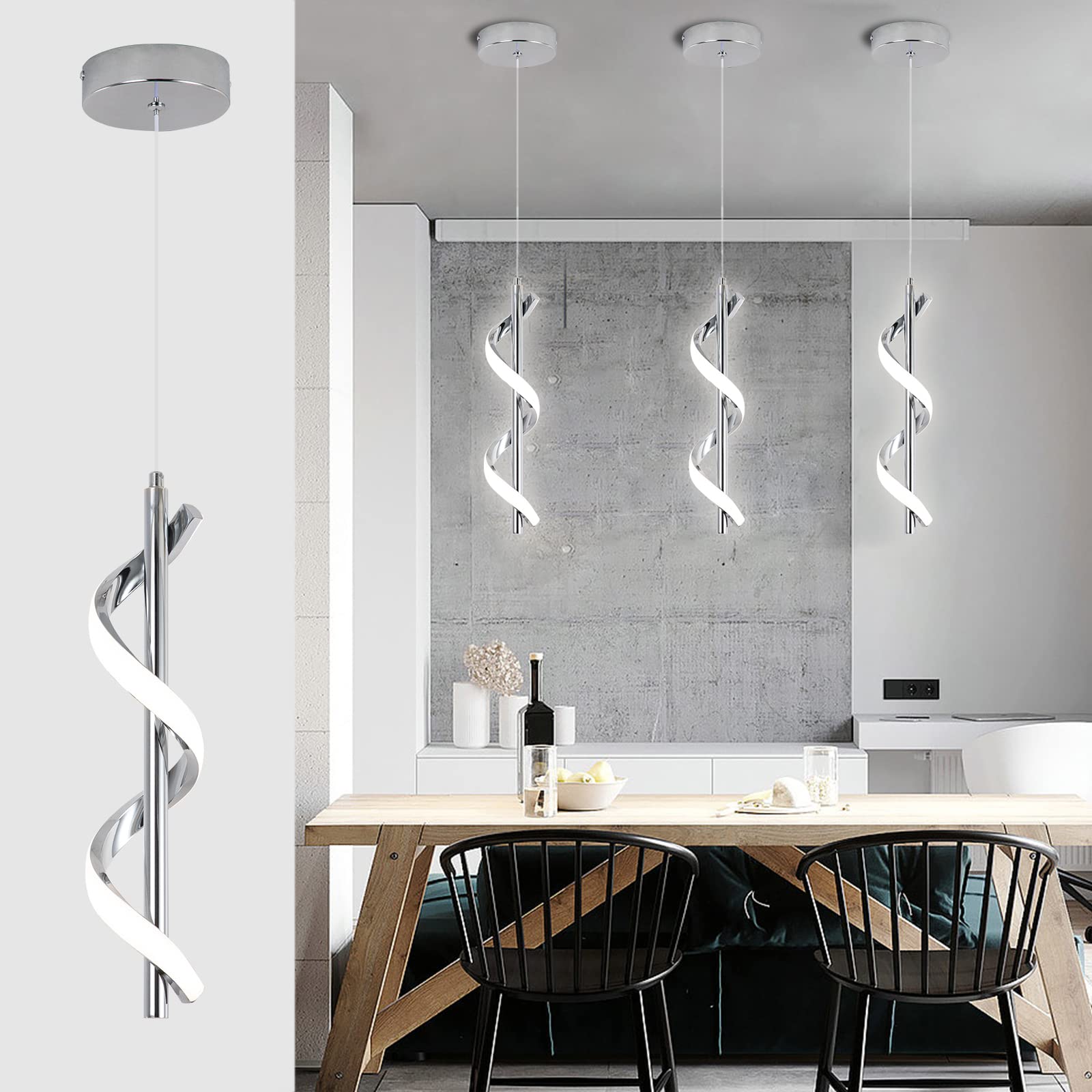 CANEOE Modern Led Pendant Light Fixture, 5500K Cool White Spiral ...