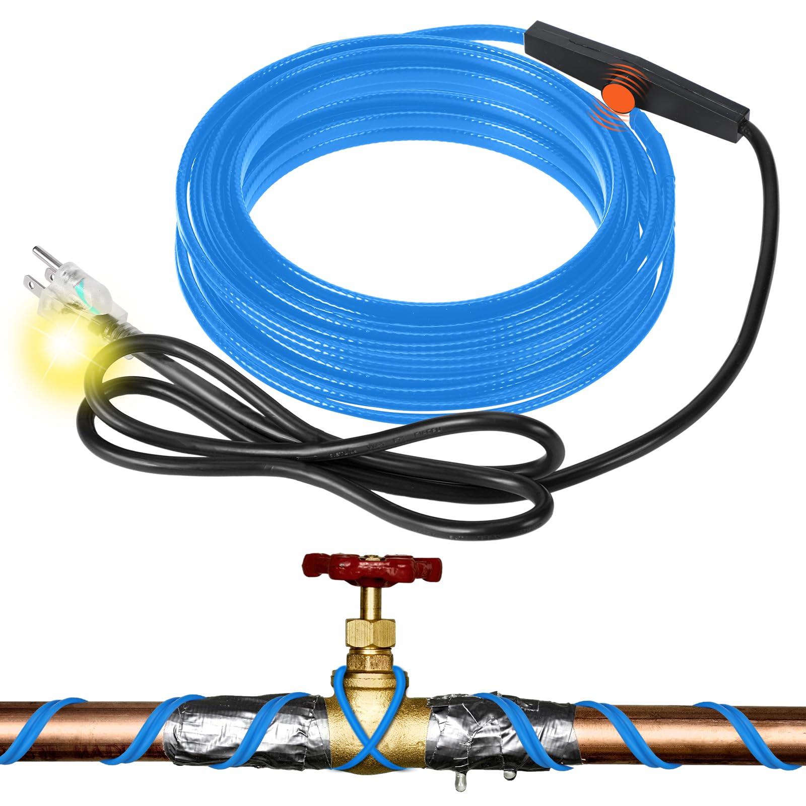 Kanayu 12 ft Water Pipe Heat Cable with Built in Thermostat Blue Low ...