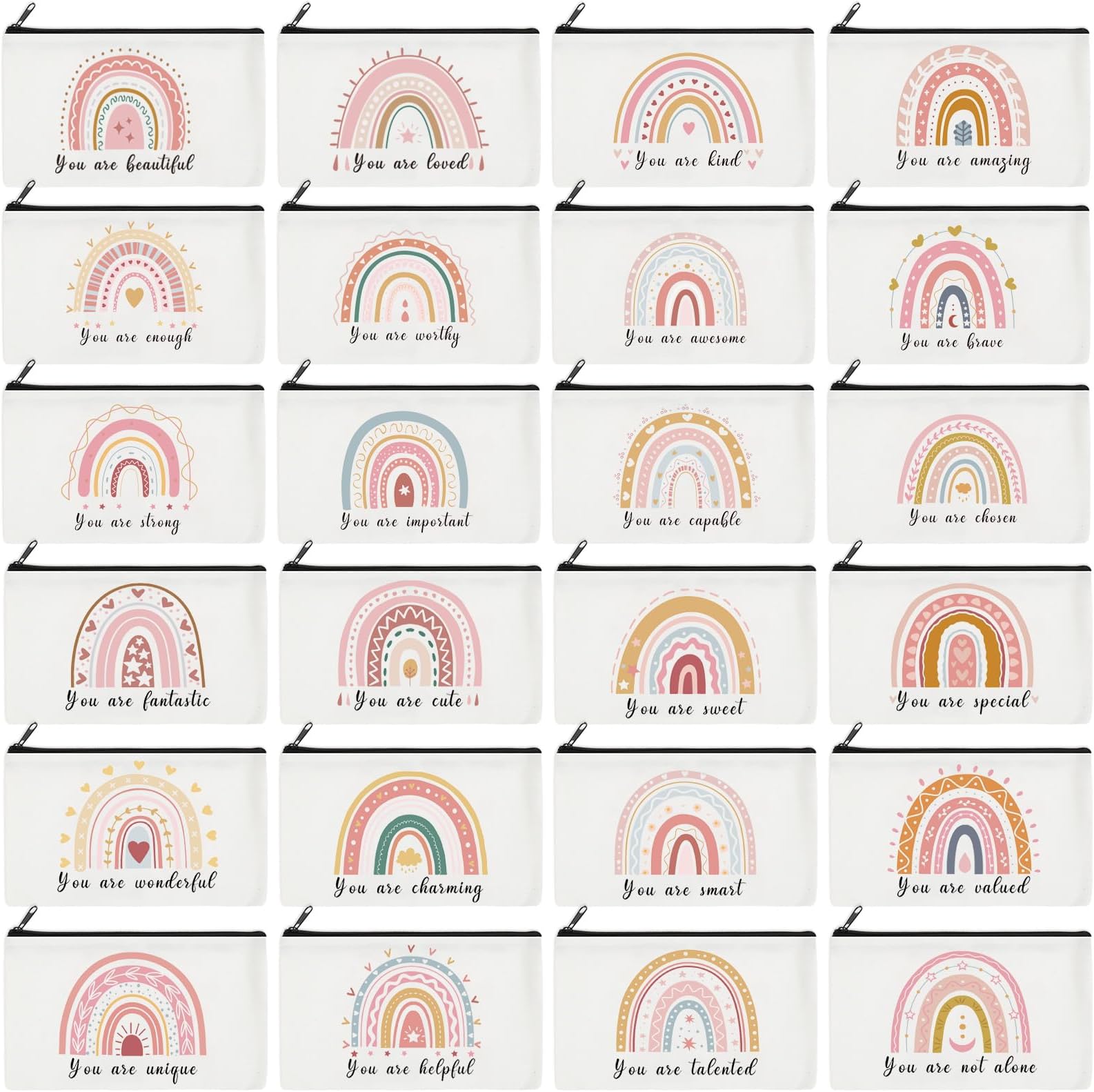 Amazon.com : 16 Pieces Rainbow Canvas Cosmetic Bag Bulk Inspirational ...