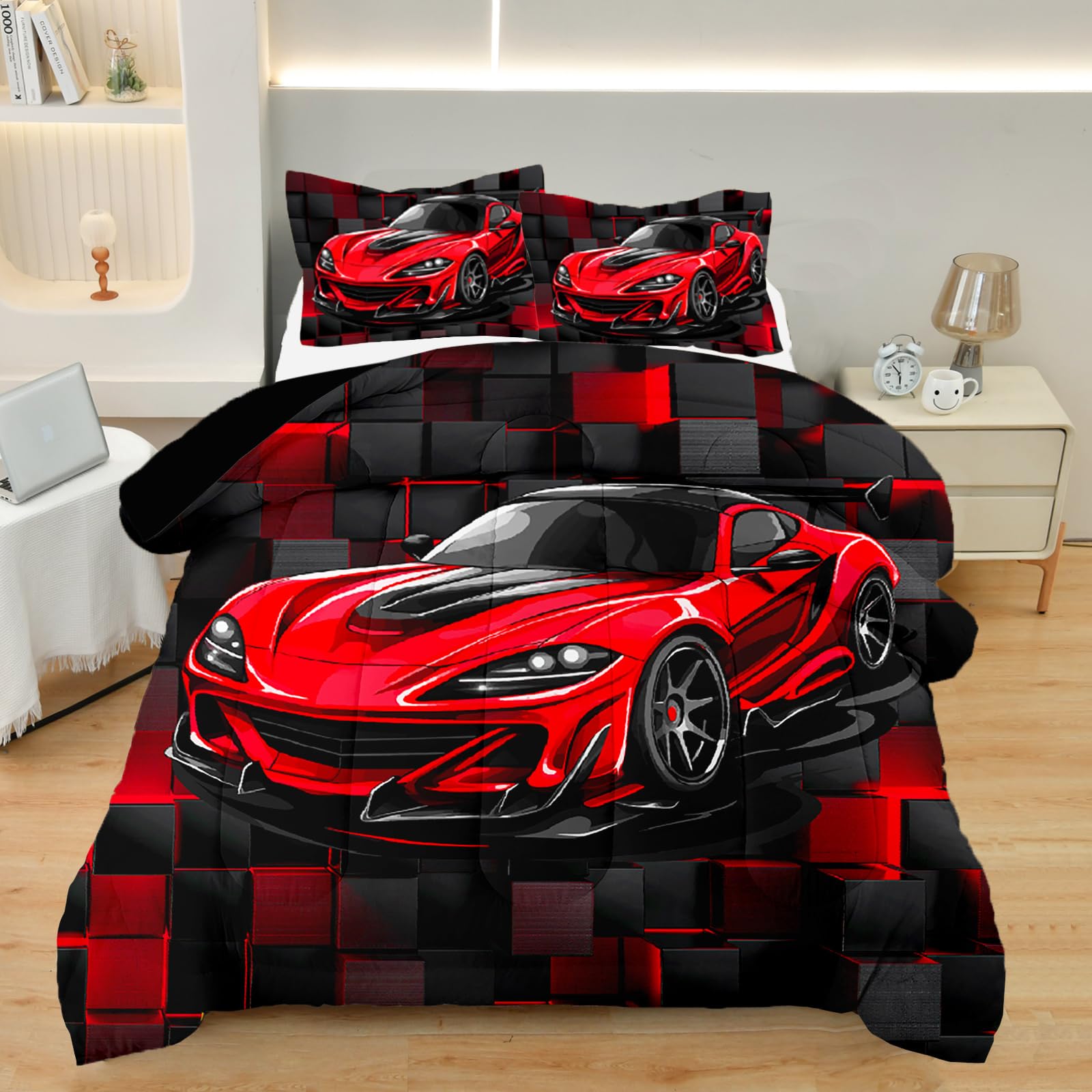 Amazon.com: ASKOTU Race Car Full Boy Bedding Set, Red Sports Car ...