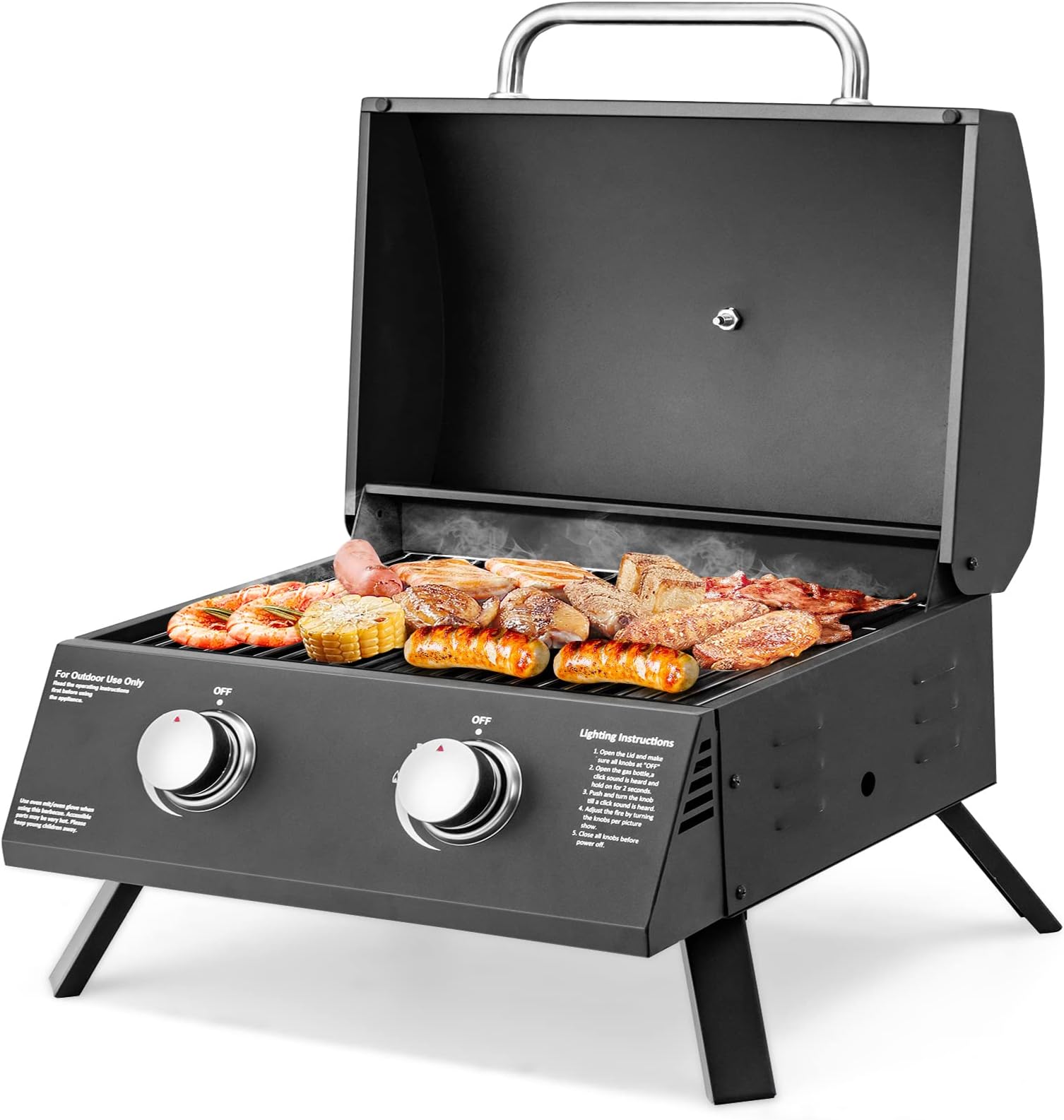 Giantex Portable Gas Grill, 2 Burners Max. 20,000 BTUs total, Tabletop ...
