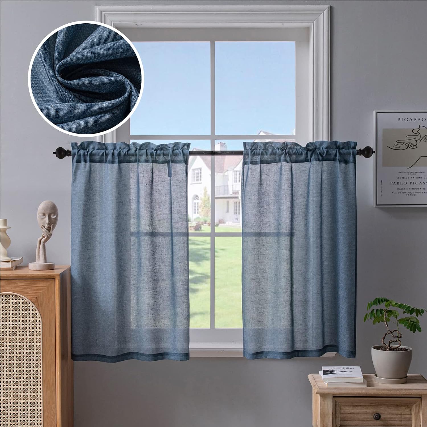 Amazon.com: Beda Home-Linen-Textured-Curtain-Panels for Kitchen;-Light ...