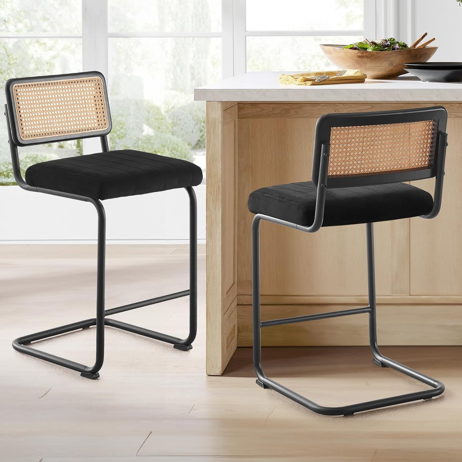 Amazon.com: WOOW DEPOT 26" Rattan Bar Stools Set of 2, Black Counter ...