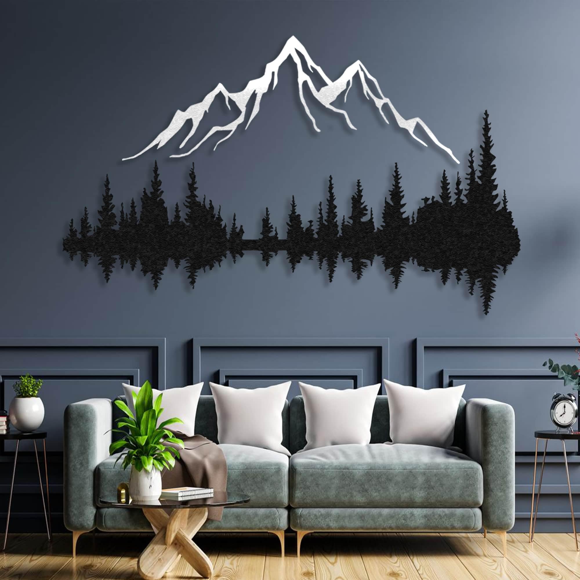 Amazon.com: Mountain and Forest Metal Wall Art, Wall Mounted Mountain ...