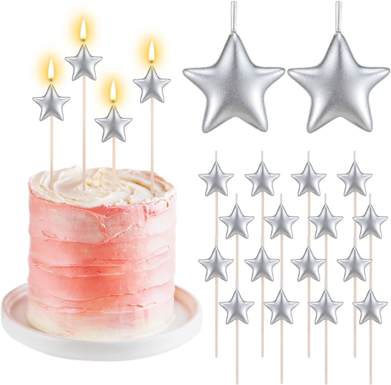 Amazon.com: Threlaco 16 Pack Silver Birthday Candles for Cake Star ...