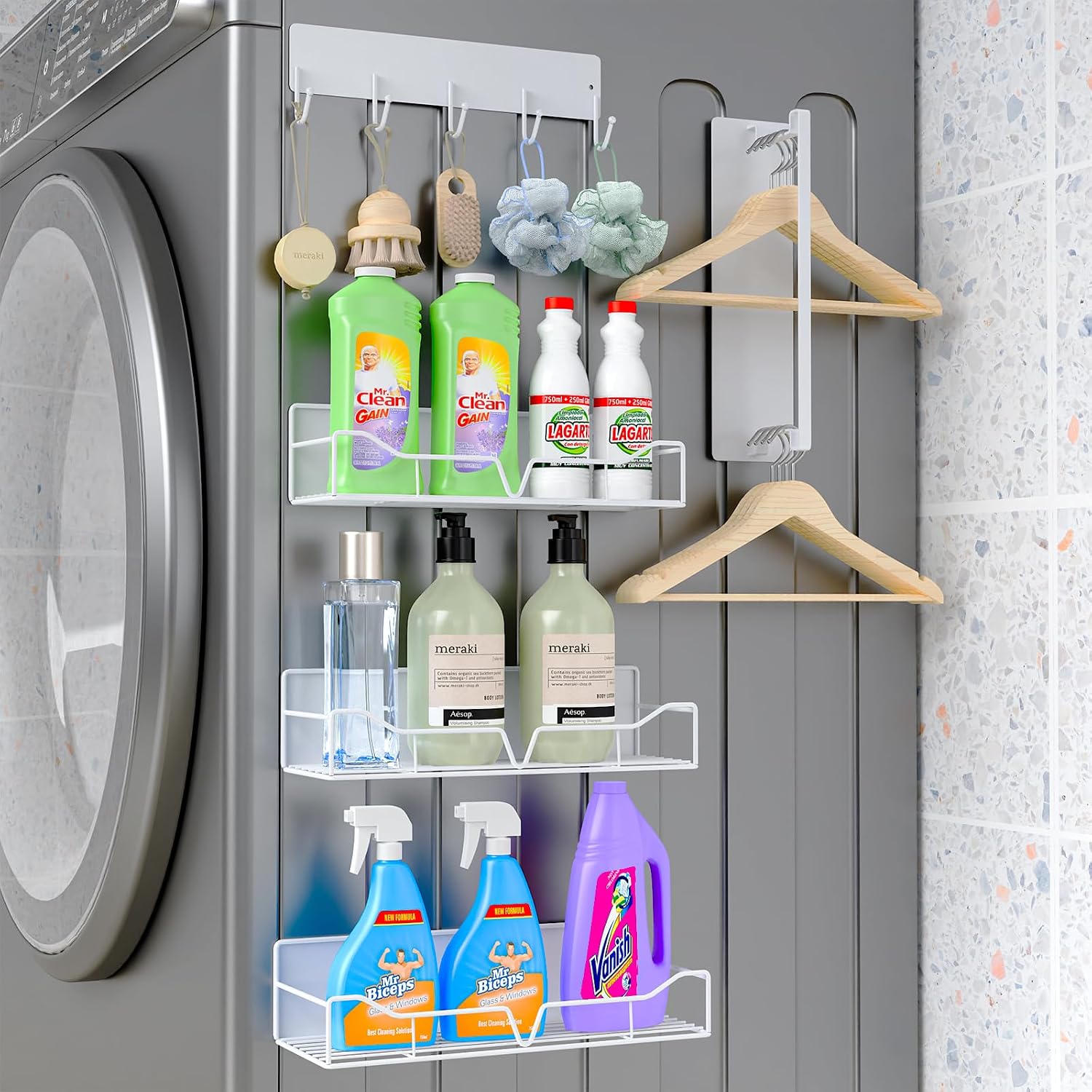 Amazon.com: DmGoJZkV 5PCS Washing Machine Storage Rack with Hooks and ...