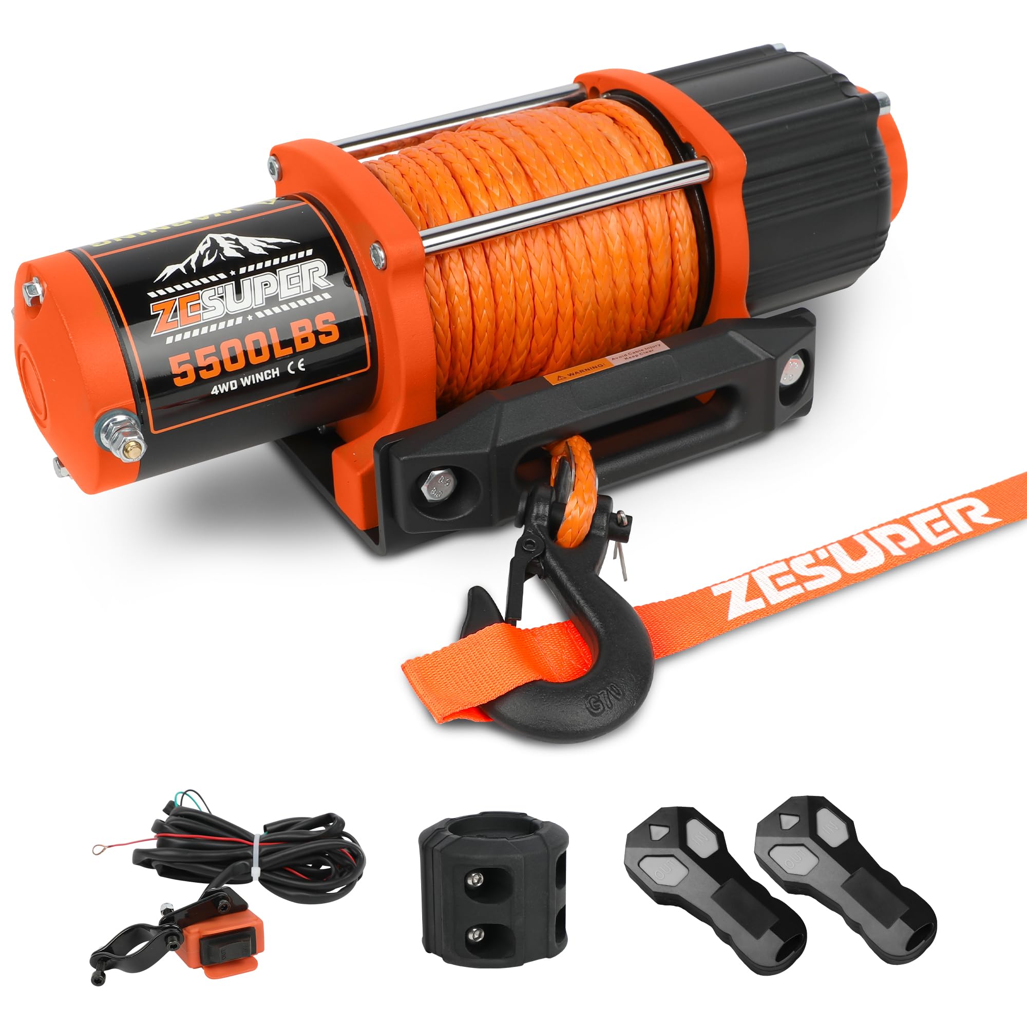Amazon.com: ZESUPER 5500-lb Electric Winch Waterproof Winch Kit IP67 ...