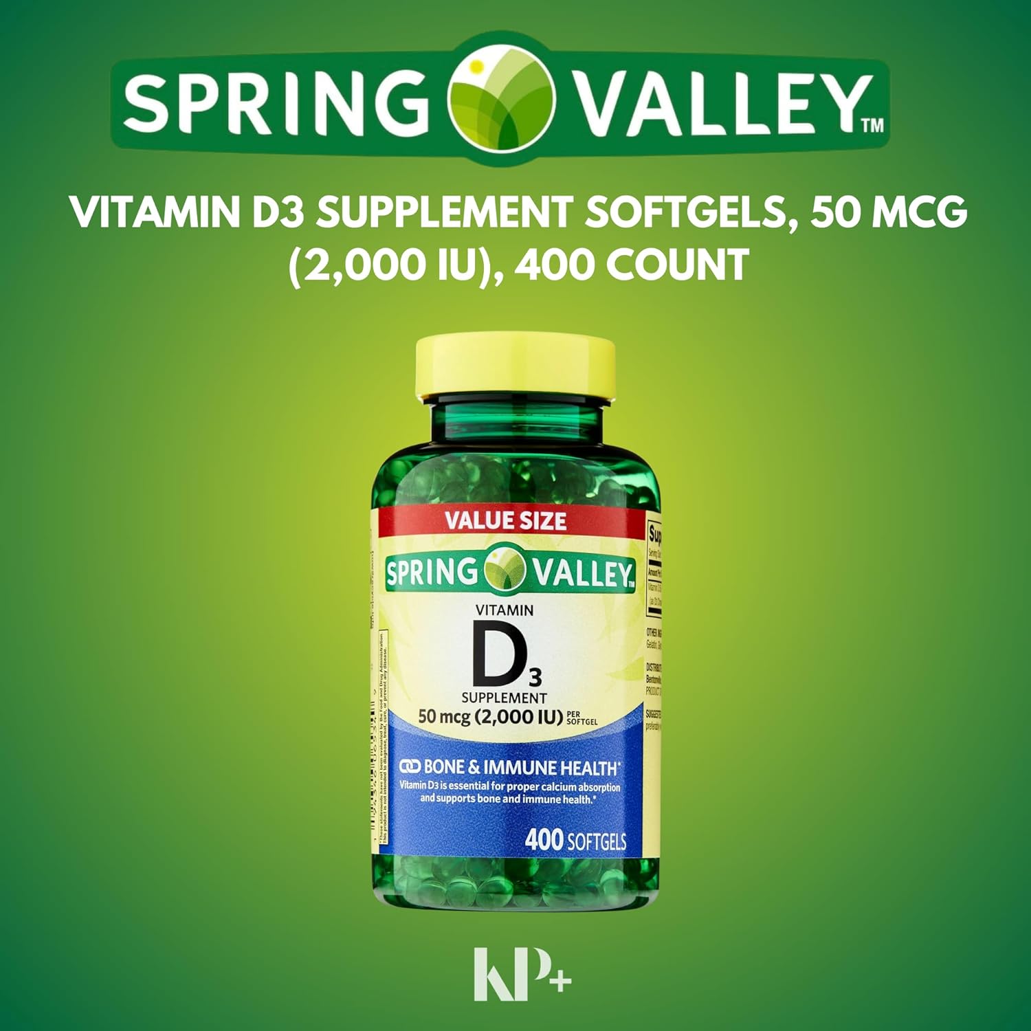 Spring Valley Vitamina D3, 50mcg 2000UI, Suplemento Dietético, 400 ...