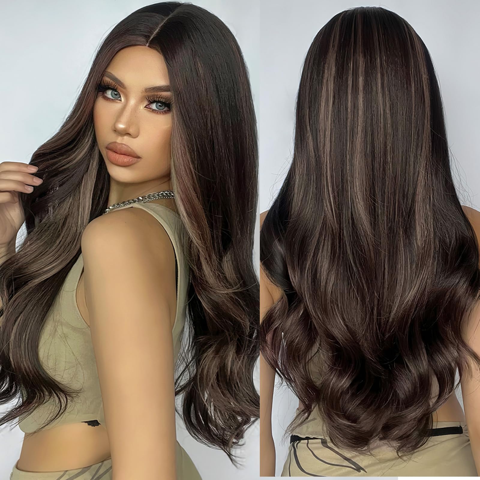 Amazon.com : Cisyia Brown Wig, Ombre Brown Highlight Wigs for Women ...