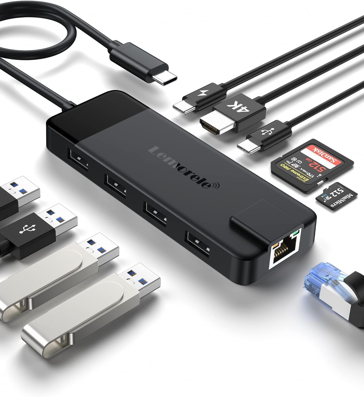 Amazon.com: Lemorele 10-in-1 USB C Hub Multiport Adapter with RJ45 Port ...