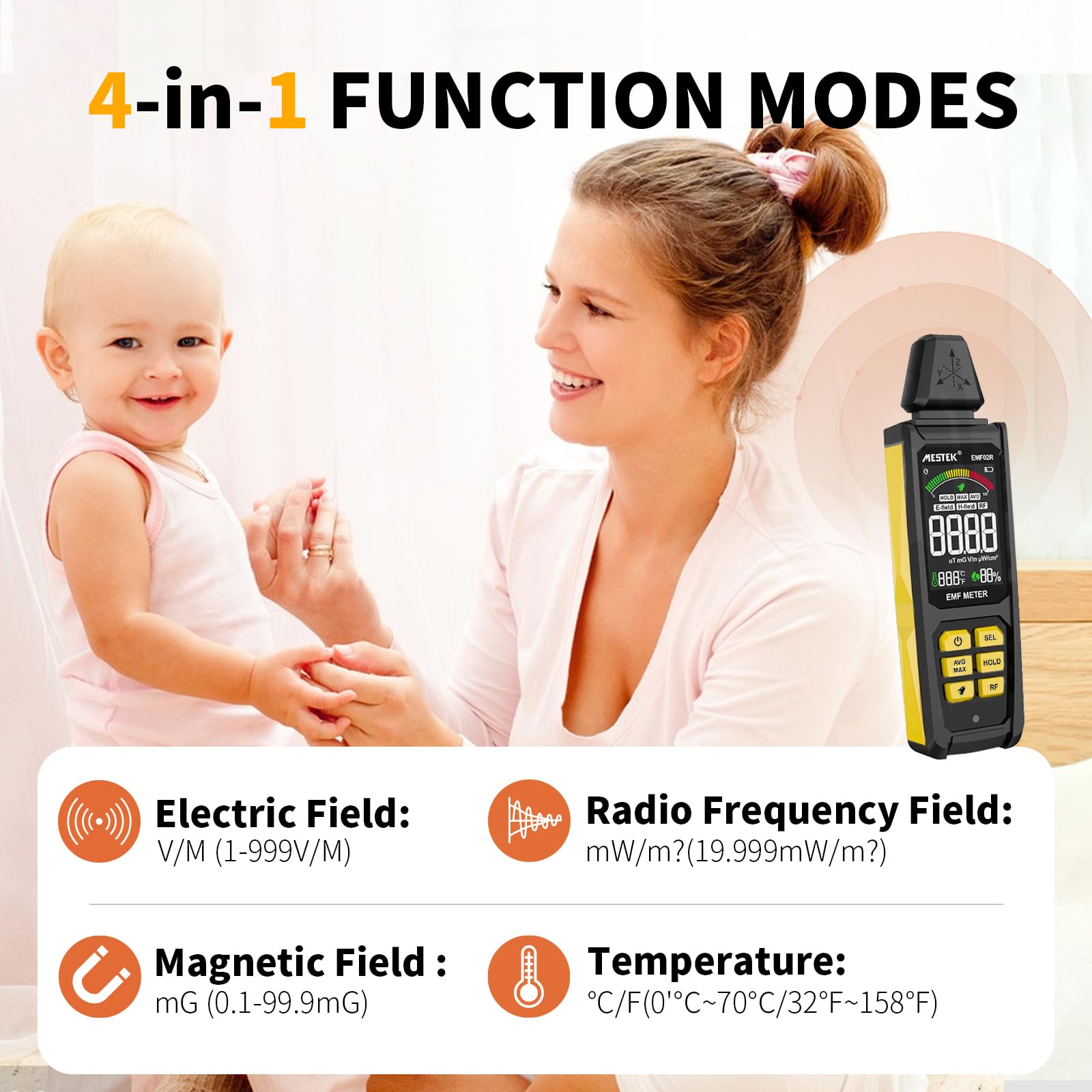 Snapklik.com : EMF Detector, 4 In 1 EMF Meter Radiation Detector, Electric Field,Radio Frequency ...