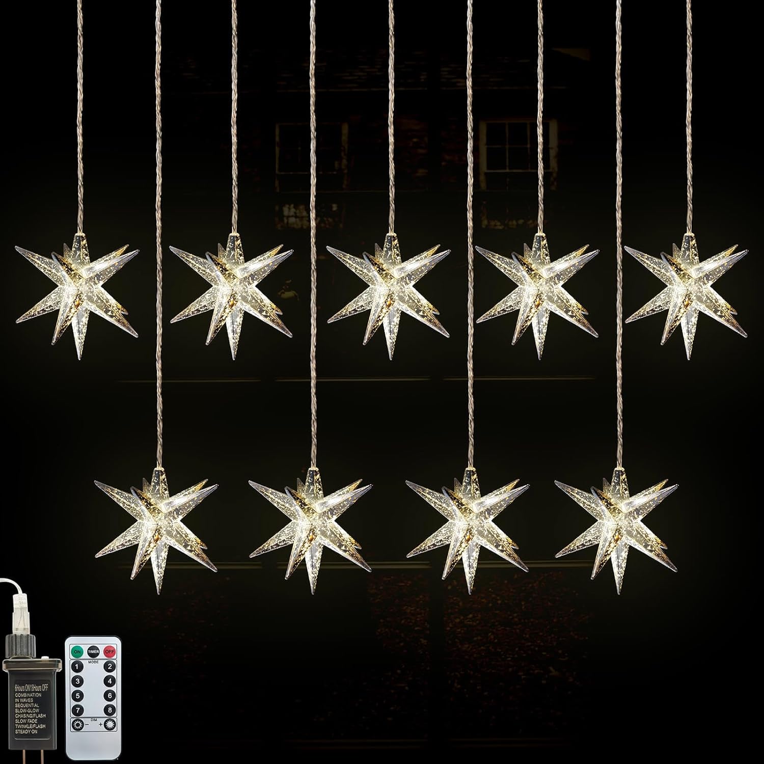 Amazon.com: Leejec Moravian Star Curtain Light, Christmas Decorations ...