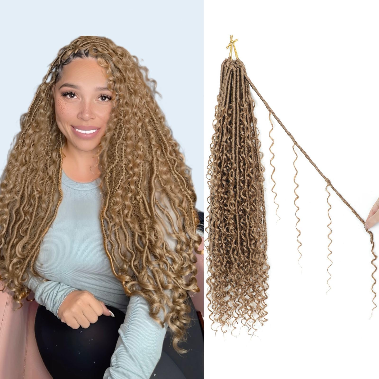 Amazon.com : 9 packs Boho Faux Locs Crochet Hair, 24 Inch, Honey Blonde ...