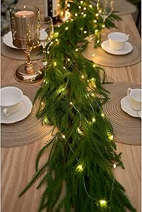 Amazon.com: 9FT Artificial Norfolk Pine Garlands, Real Touch Winter Christmas Pine Tree Wreath ...
