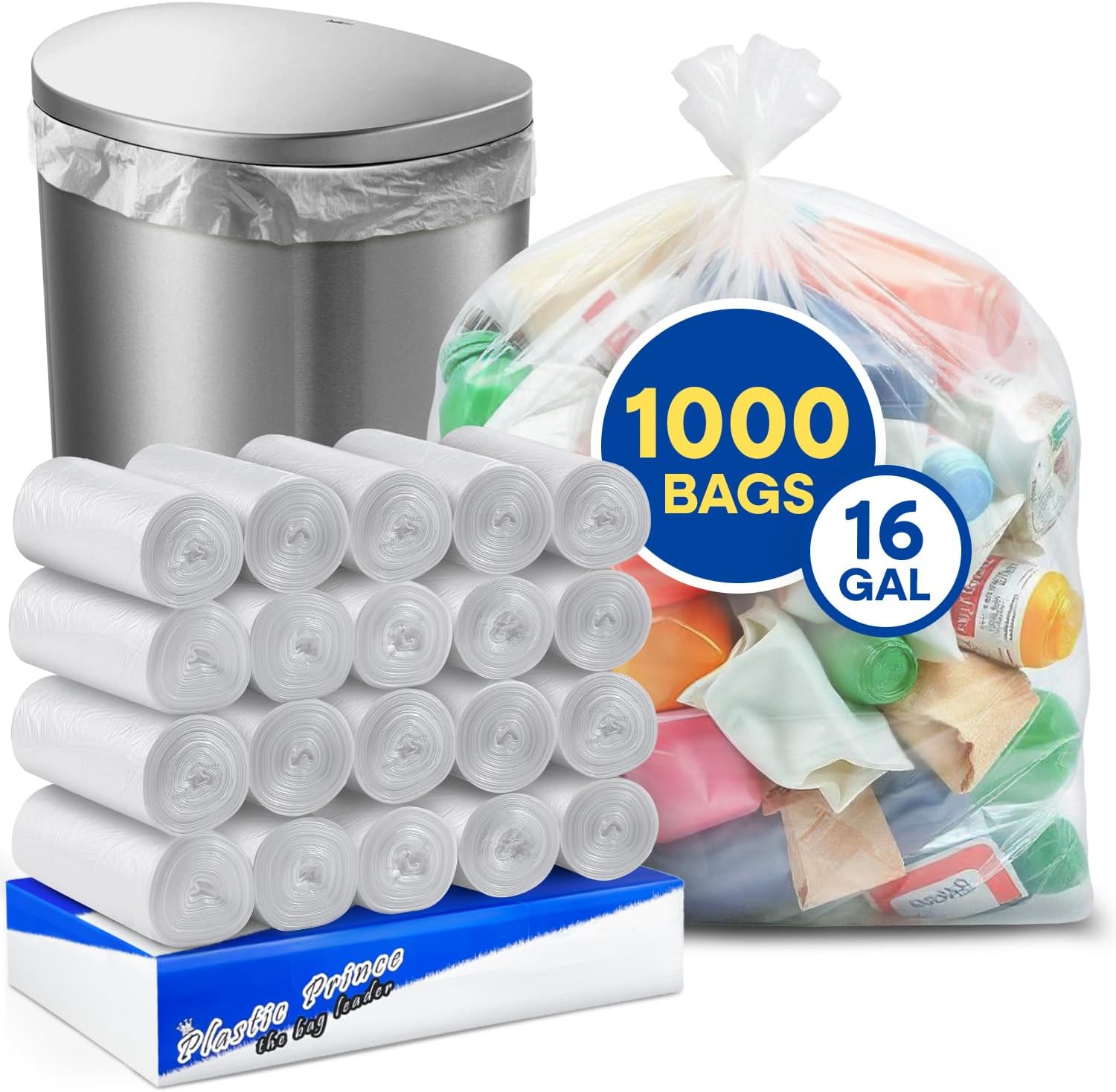 Amazon.com: PLASTIC PRINCE 12-16 Gallon Trash Bags, Clear Trash Bags 12 ...