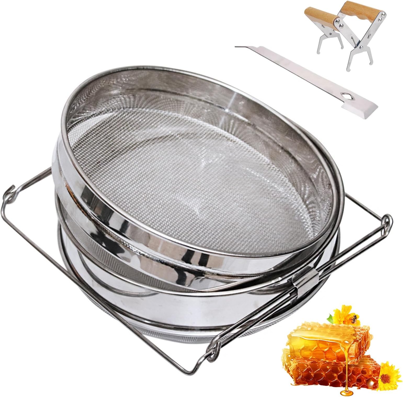 Amazon.com: NIZEFEI Food Strainer Double Sieve Stainless Steel Honey ...
