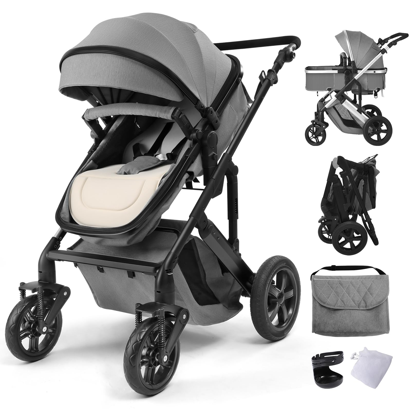 Amazon.com : 2-in-1 Convertible Baby Stroller with Bassinet Mode ...