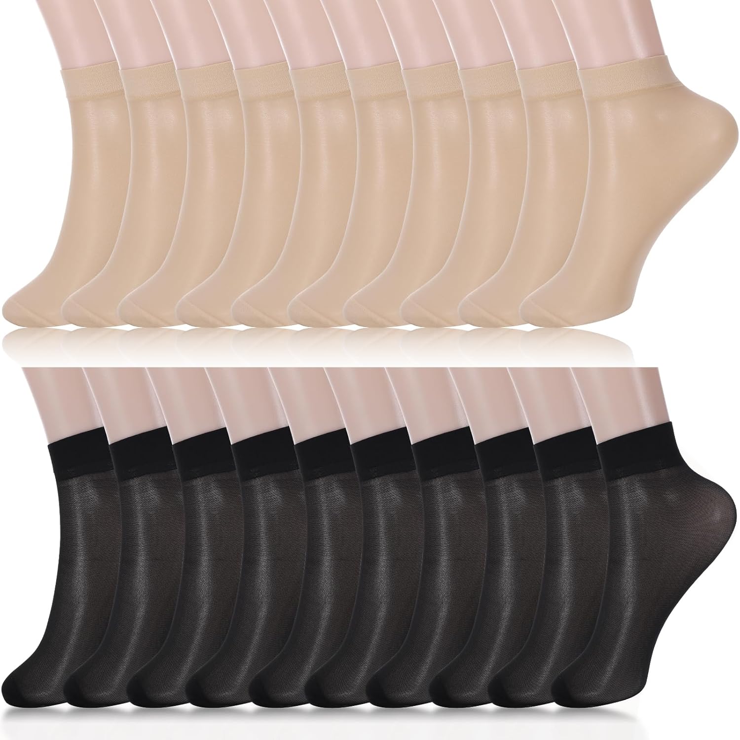 Zuimei 20 Pairs Pop Socks Women Ankle Nylon Pop Socks Black Nude Nylon ...