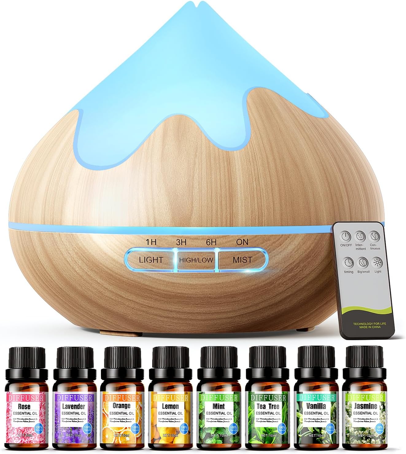 Huinnethrey Aroma Diffuser with 8 Essential Oils Gift Set, 500ml ...