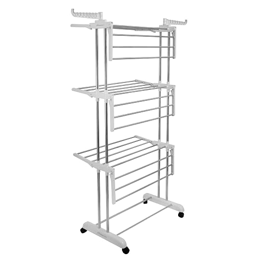 LivingBasics Cloth Drying Stand Rust-Free Stainless Steel & ABS 3 Tier ...