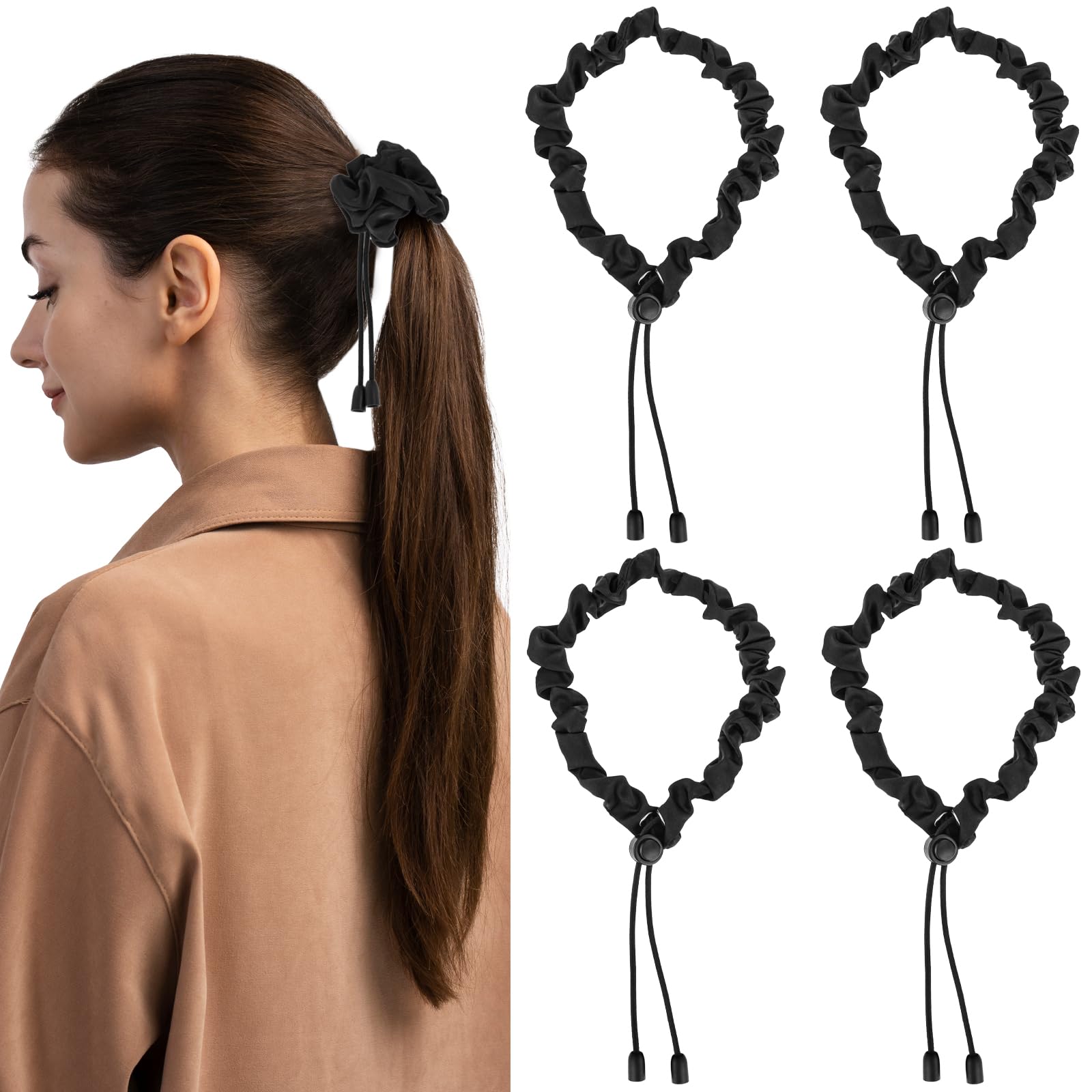 Amazon.com : 4 Pcs Adjustable Hair Ties Black Adjustable Satin Hair Tie ...