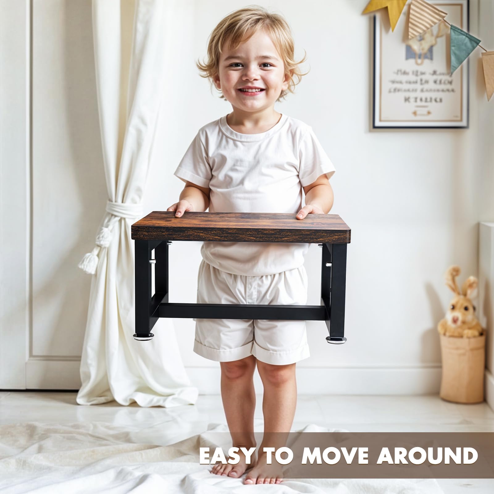 Snapklik.com : Step Stool, Height-Adjustable Wooden Step Ladder Metal ...