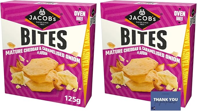 Jacob's Bites Mature Cheddar & Onion Crackers (125g x 2) - Savory Snack ...