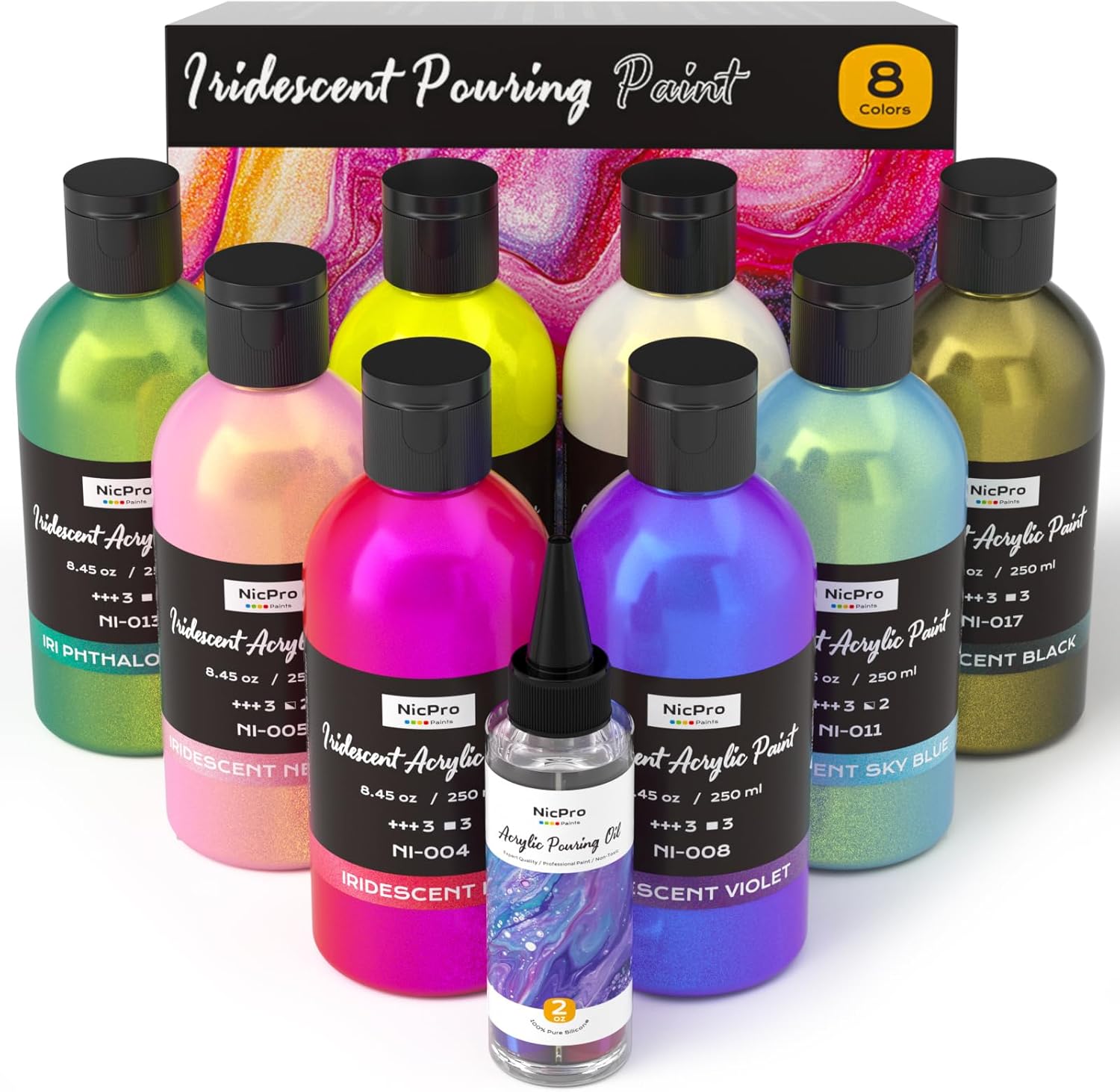 Amazon.com: Nicpro 8 Colors Iridescent Metallic Acrylic Pour Paint ...