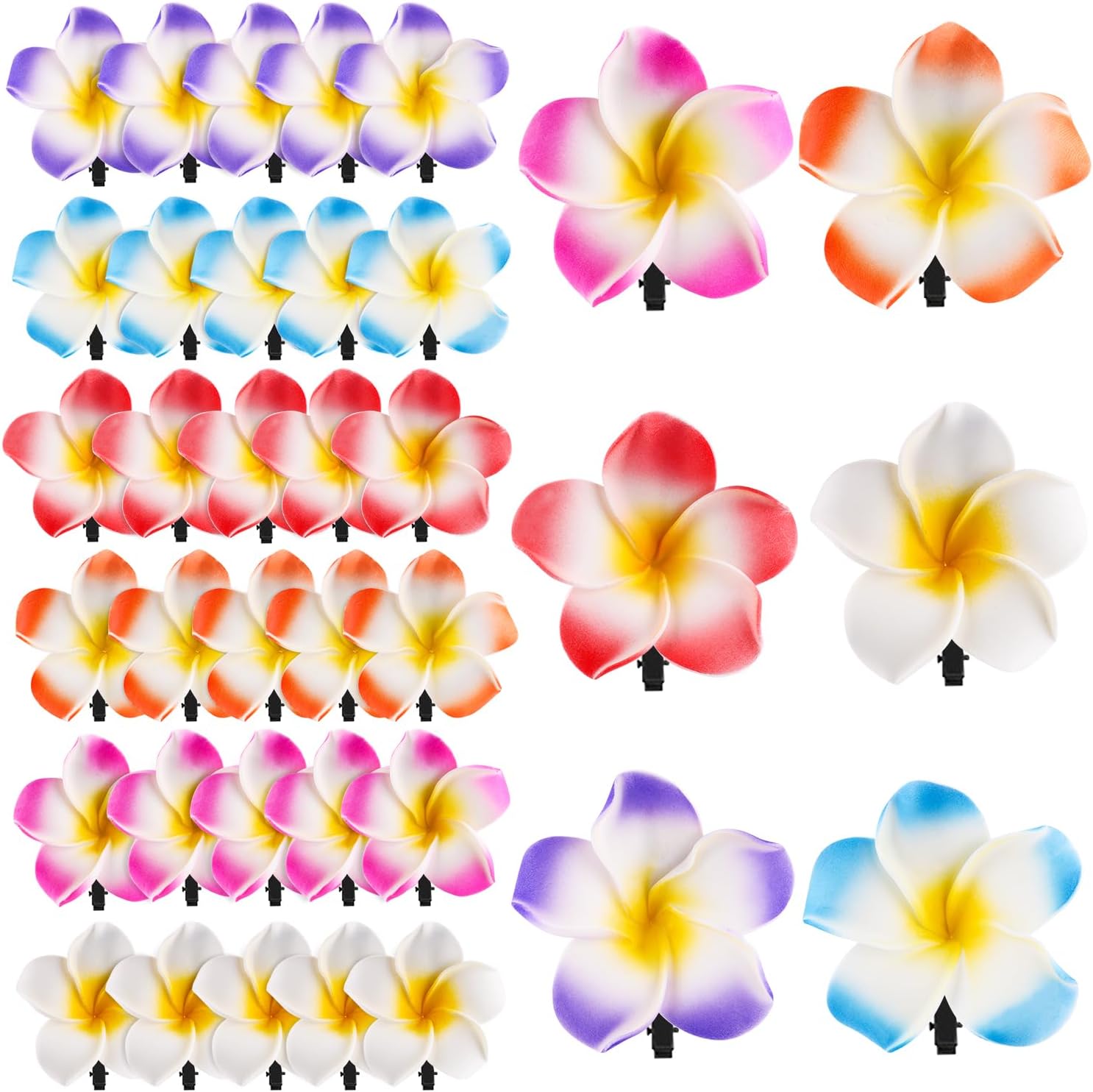Amazon.com : 36 Pieces Plumeria Flower Hair Clips Hawaiian Foam Flower ...