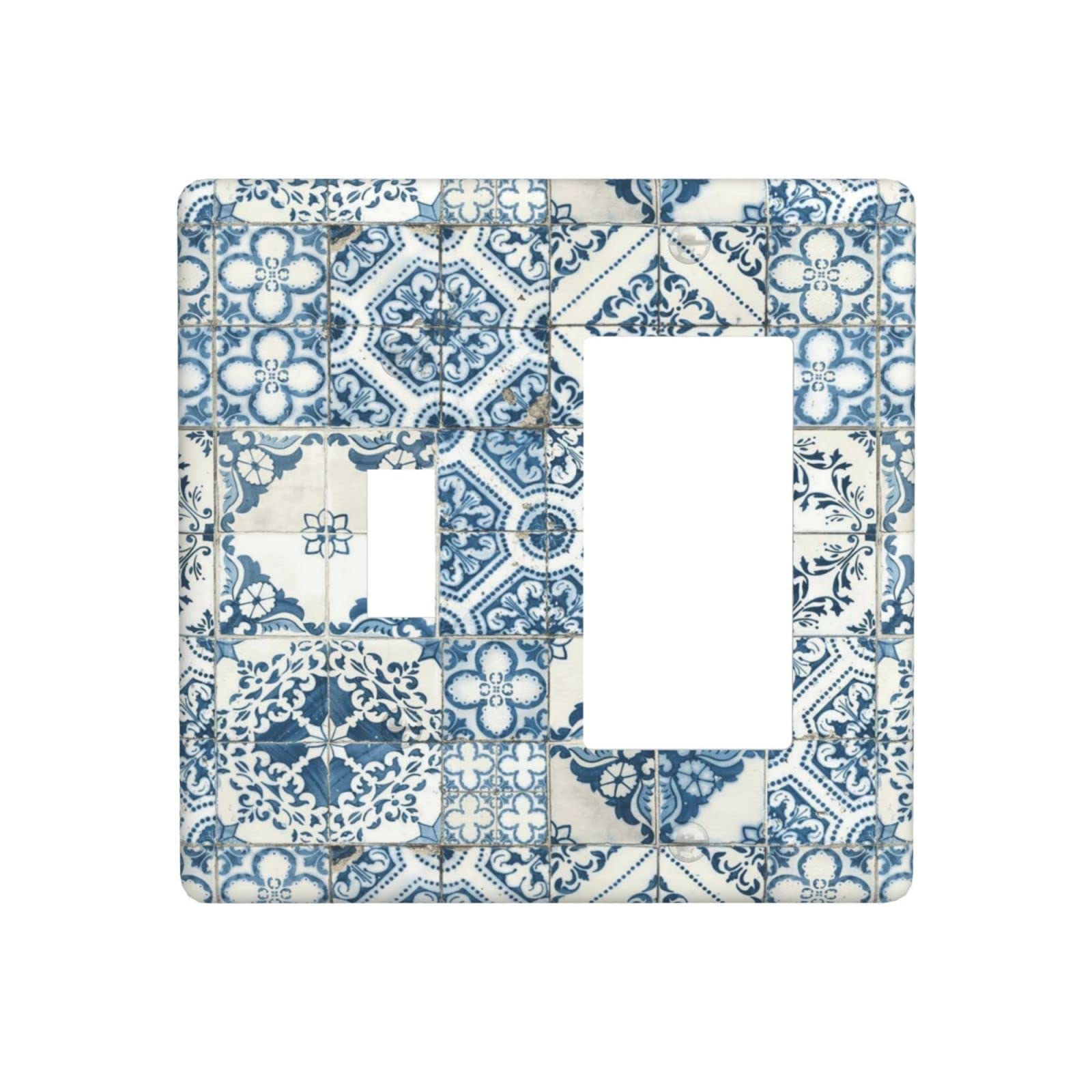 Retro Blue Tile 2 Gang Single Toggle/Rocker Combination Light Switch ...