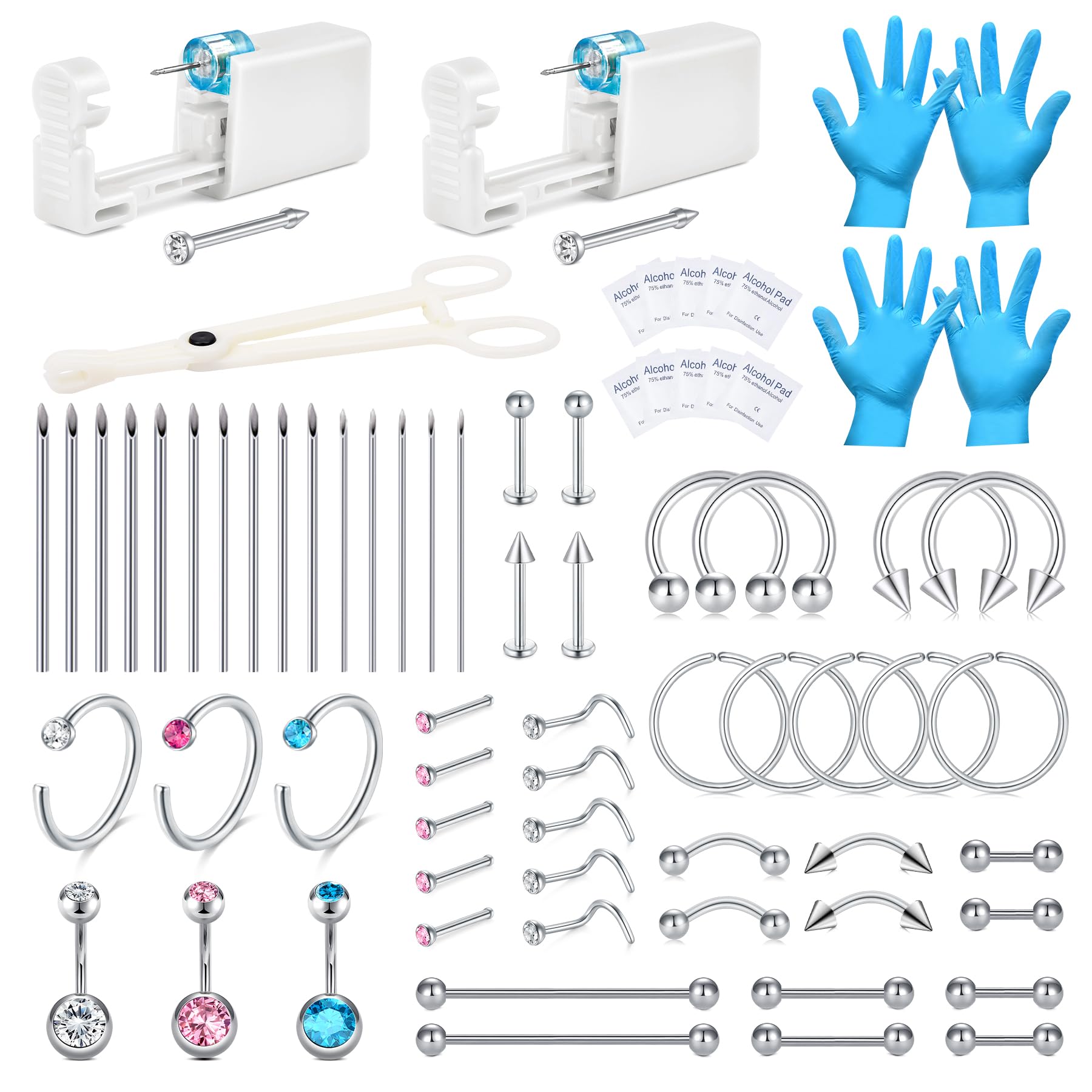 Amazon.com: JIESIBAO Professional Piercing Kit,316L Surgical Steel ...