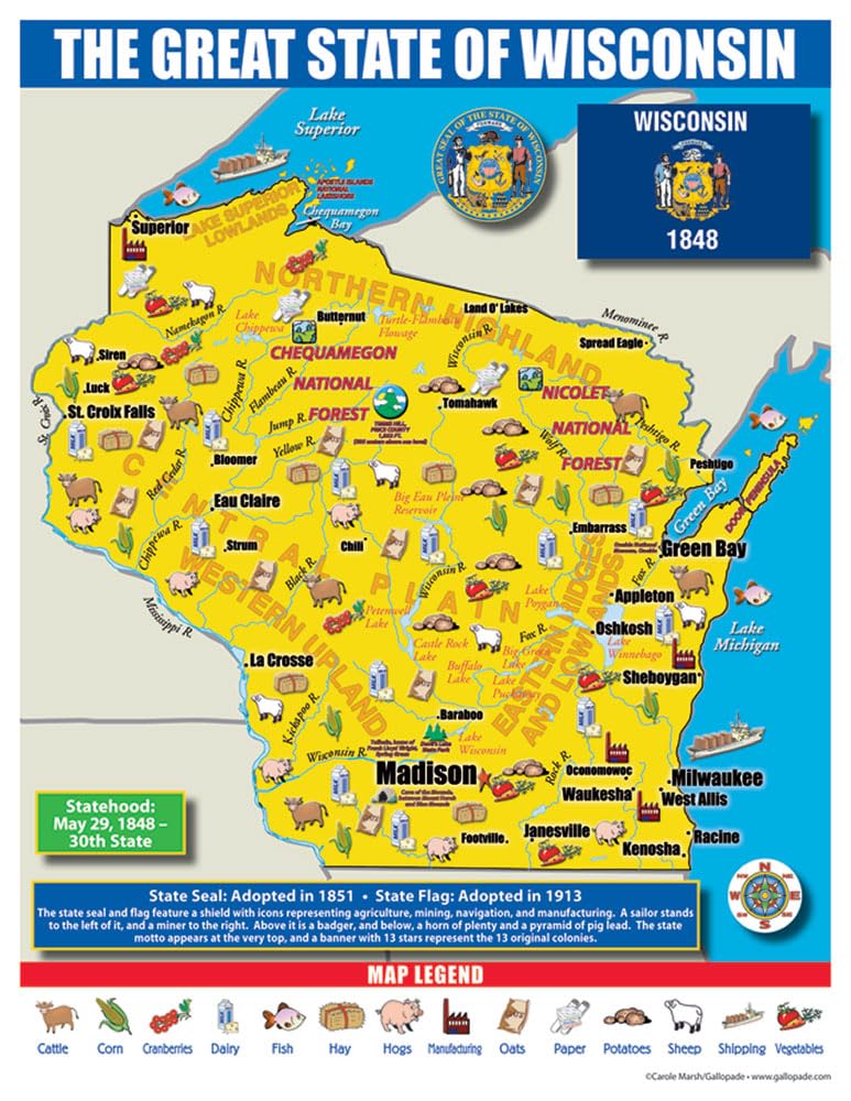 Mapa Oficial De Wisconsin Con Ciudades 107 Wisconsin Map Cities Stock