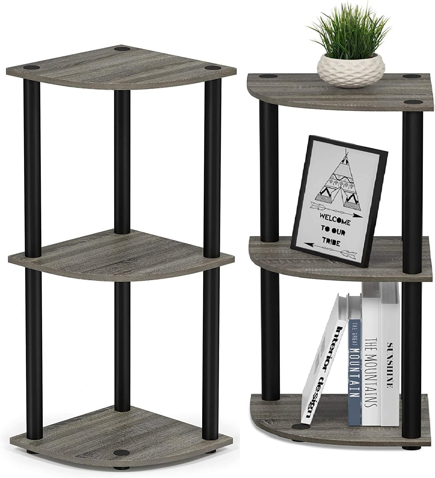 STAR WORK Set of 4 Tier Corner Shelf, Industrial Wall Corner Bookshelf ...