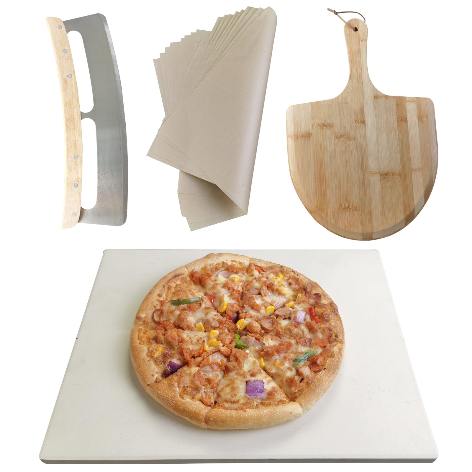 Pizza Stone for Oven/Grill,4 PCS Rectangle Large Pizza Making Kit with ...