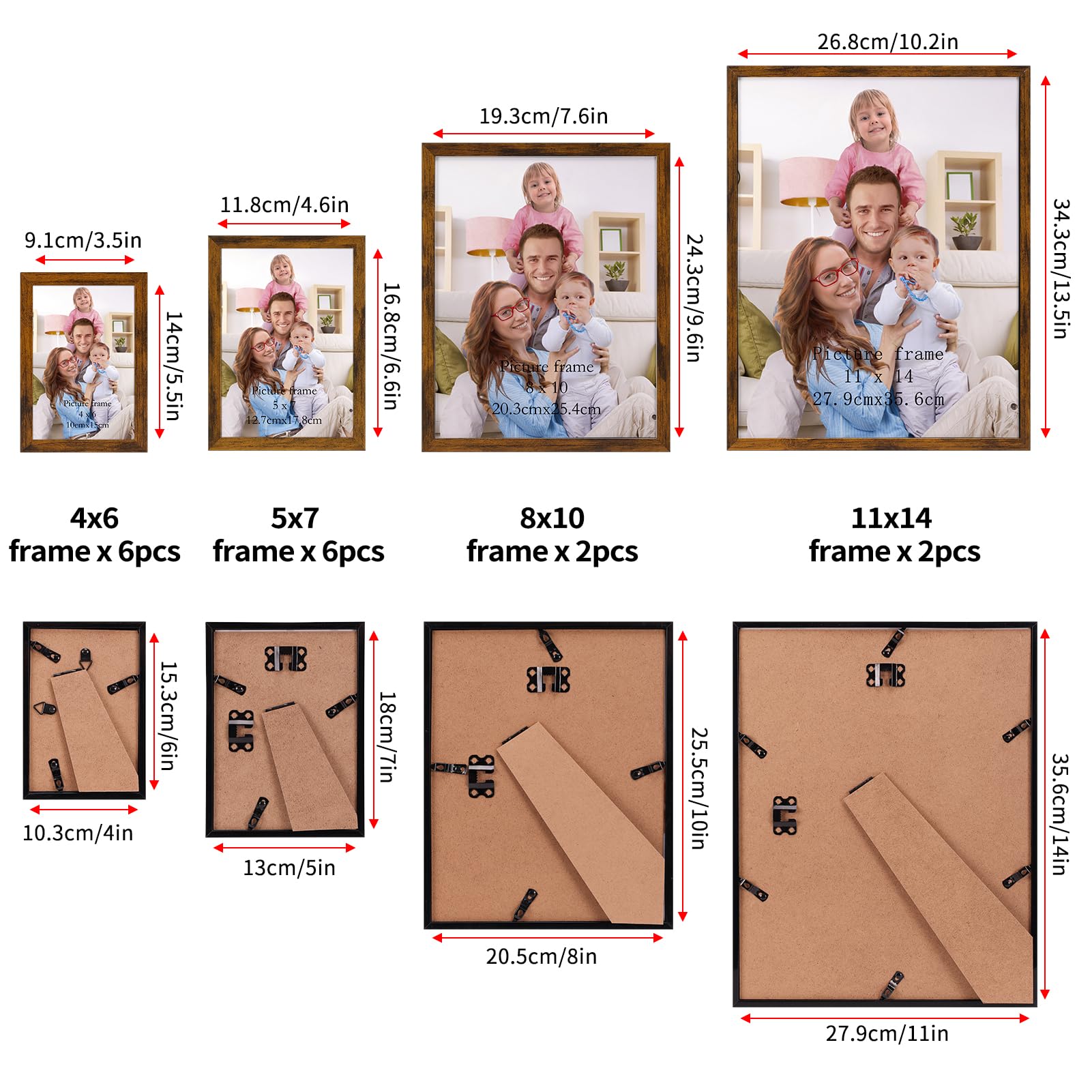 Snapklik.com : Giftgarden 16 Pack Brown Picture Frames For Multi Sizes ...