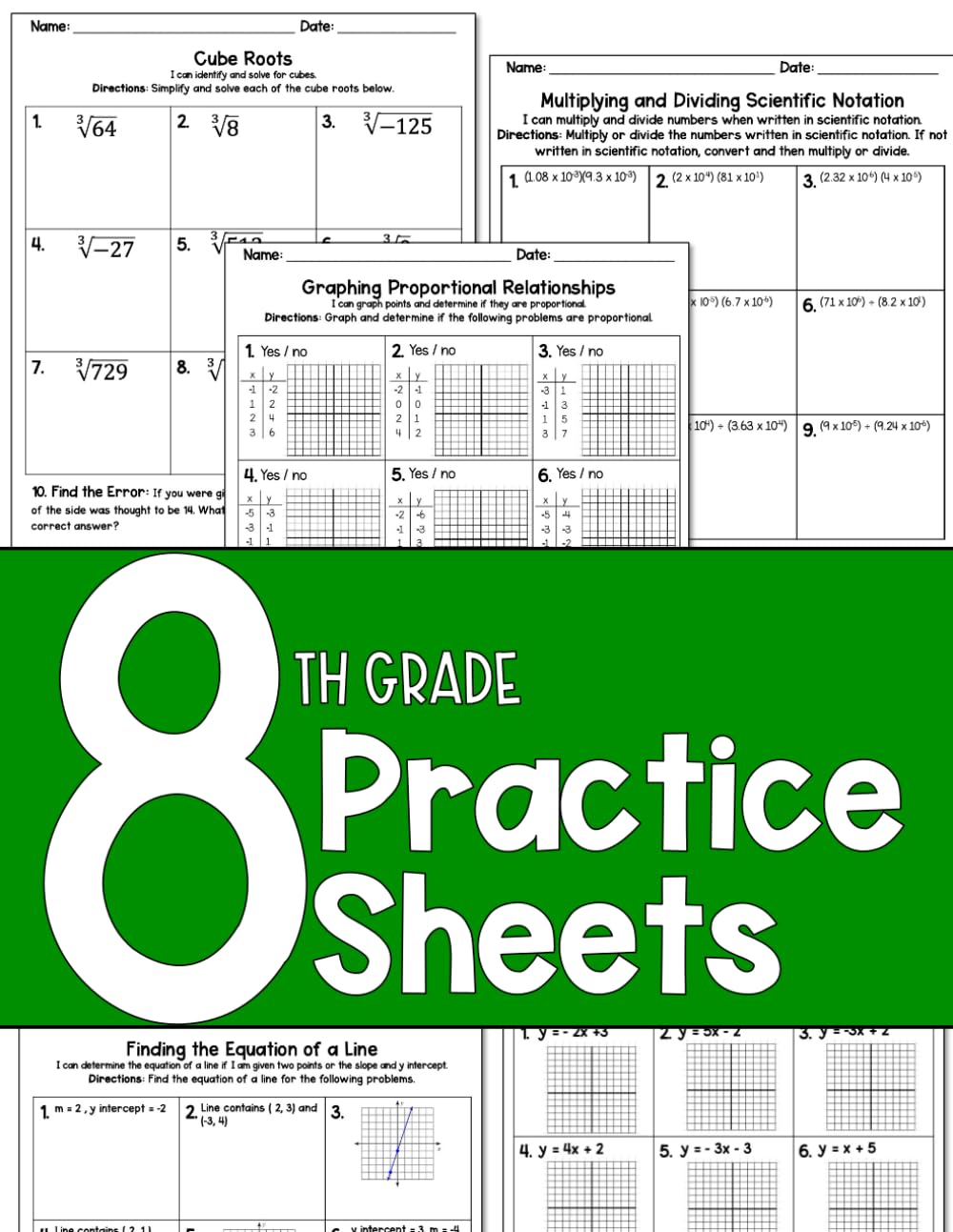 Eighth Grade Math Practice Sheets - Practice Workbook - 8th Grade ...