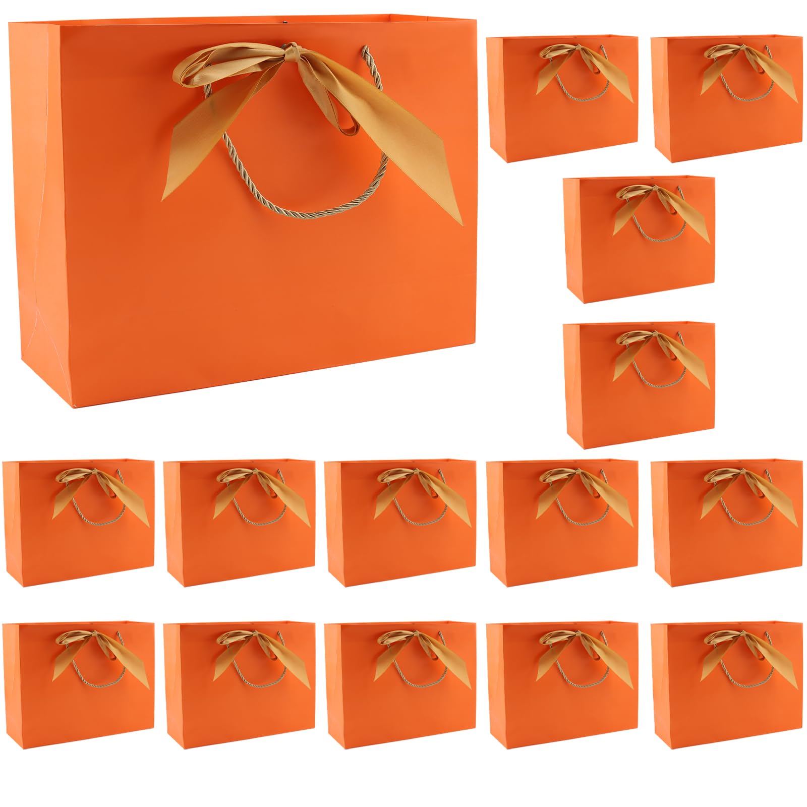 ZEONHEI 15 PCS Orange Paper Gift Bags with Gold Bow Ribbon, Paper Party ...