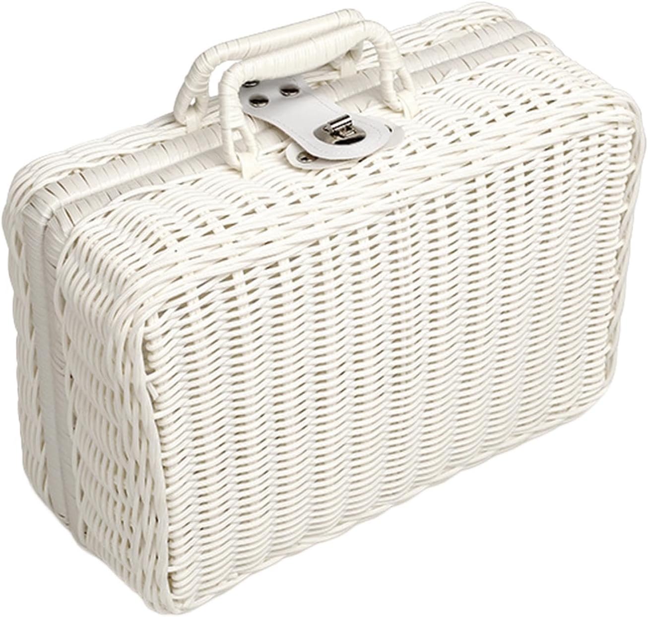 Dualoai Retro Plastic Wicker Suitcase,Rattan Suitcase Box,Wicker Picnic ...