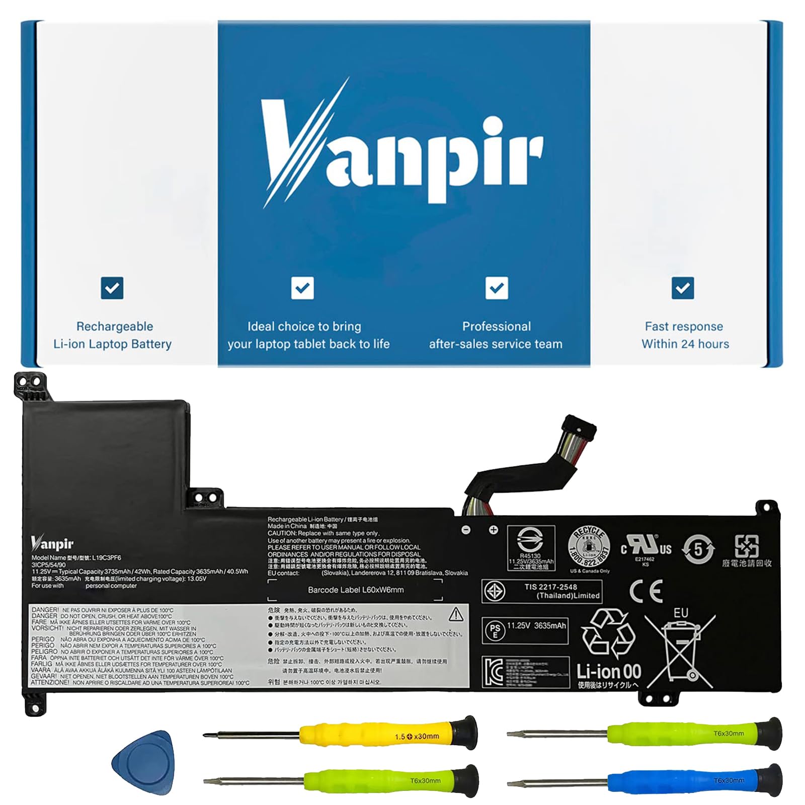 Amazon.com: VANPIR L19C3PF6 Laptop Battery 11.25V 42Wh 3735mAh ...