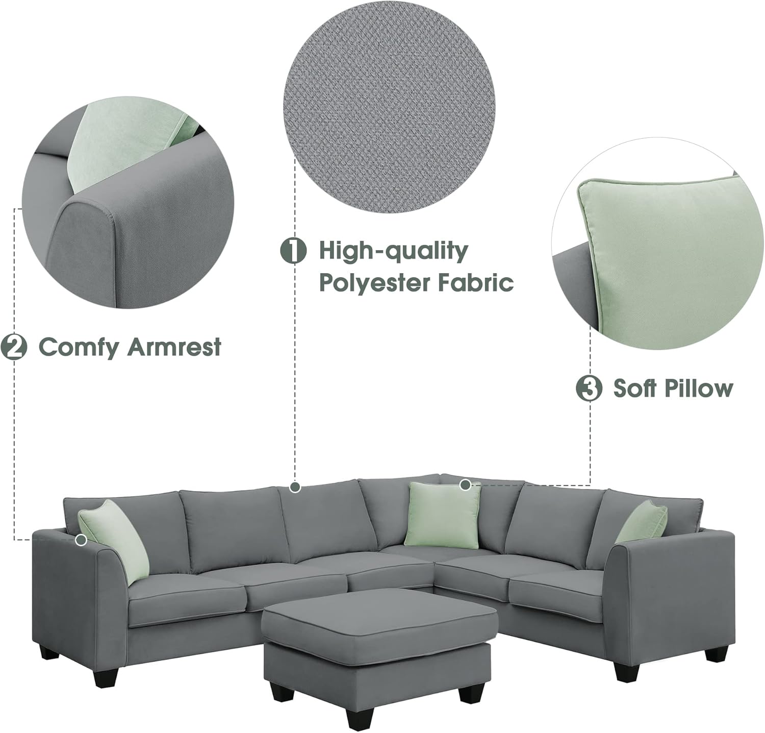 ManyStars 11287″ Living Room 7 Seats Modular Sectional Ottoman L Shape ...