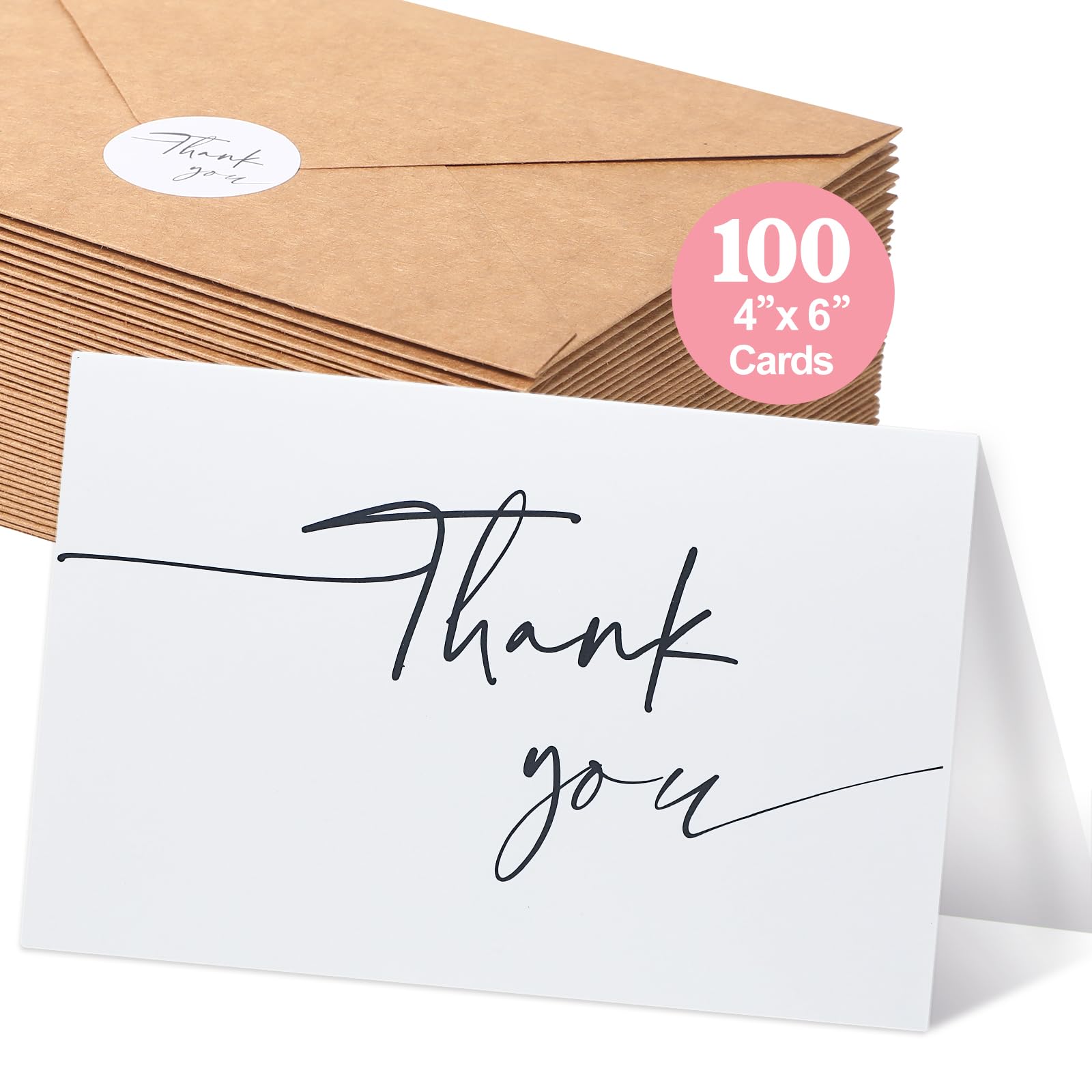 Amazon.com : miikoul 100 Pieces Thank You Cards with Kraft Envelopes ...