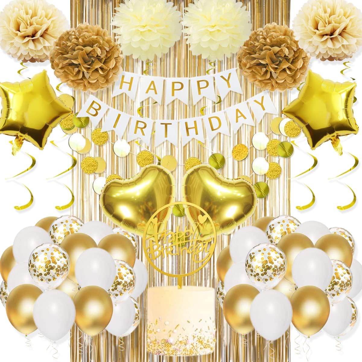 Amazon.com: Gold Birthday Party Decorations, Happy Birthday Banner ...