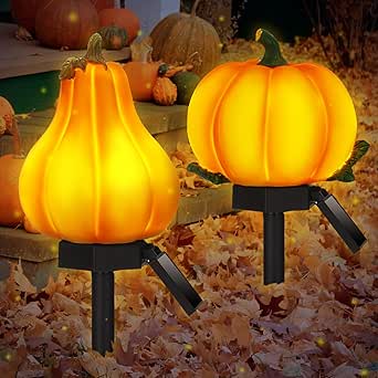 Rossesay 2 Pcs Fall Solar Pumpkin Lights Outdoor Thanksgiving ...