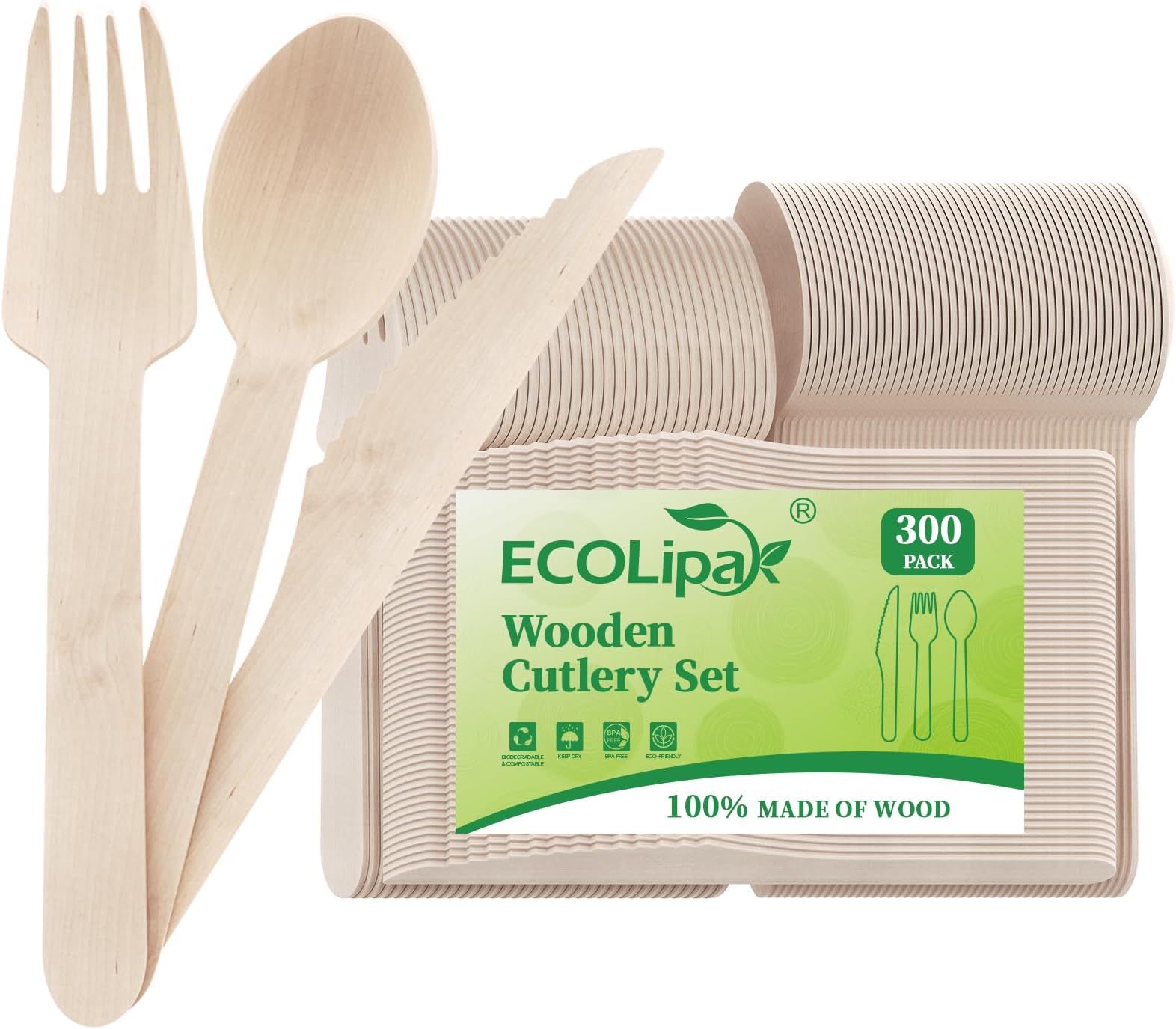 Amazon.com: Albino Monkey Wooden Cutlery Set - 100 Pcs Disposable ...