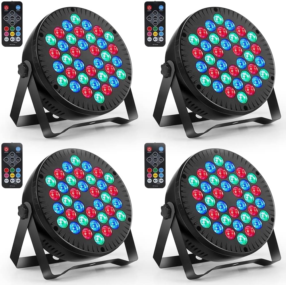 MOSFiATA LED Par Light,4PCS RGB 36 LED Stage Lights Sound Activated DMX ...