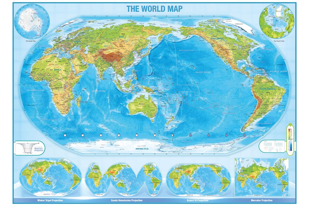 World Map Wall Posters Ship Routes Major Cities Water Bodies ...