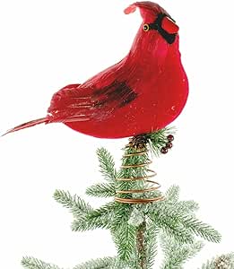 Amazon.com: Red Feather Cardinal Tree Topper with Holly - Traditional ...