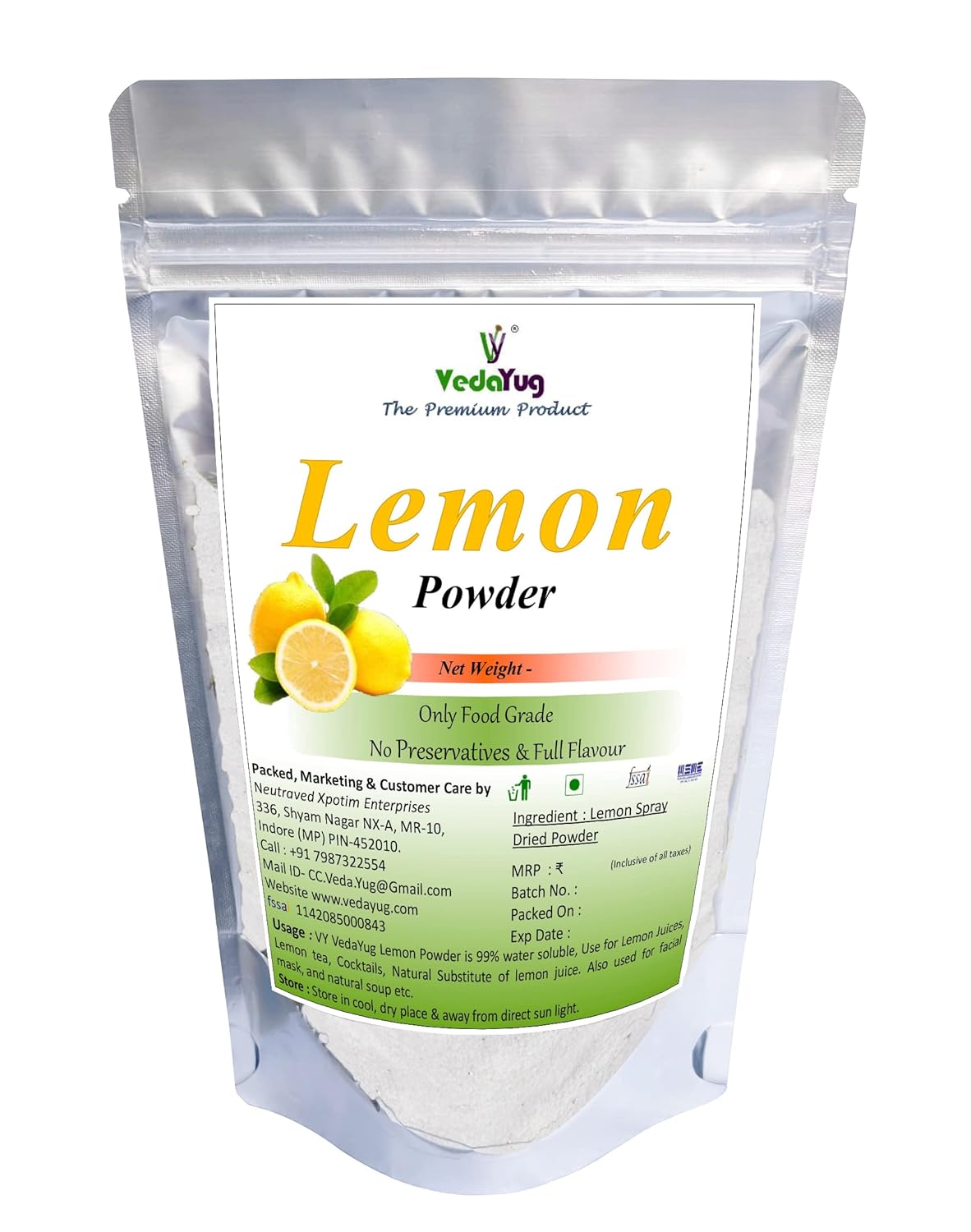 VY VedaYug Lemon Powder, 200g | Natural Lemon in Resealable Pouch | 100 ...